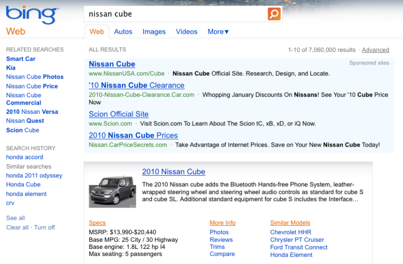 Bing Enhances Auto Instant Answers with Car Listings