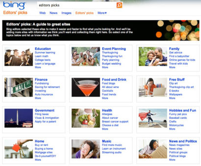 Bing Launches "Editors' Picks"