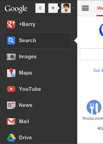 Google Mobile's New Slide Out Black Navigation Bar