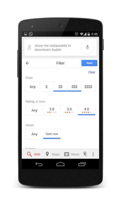 Google Search Lets You Filter Restaurants By What's Open Now, Price & More
