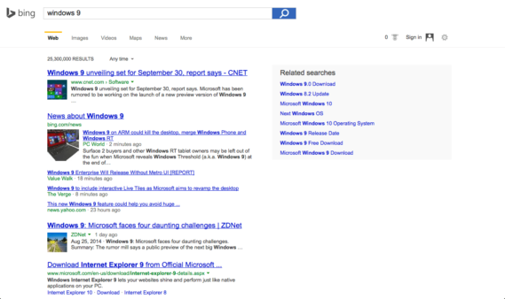 Bing Tests New Search Results Design & Top Navigation