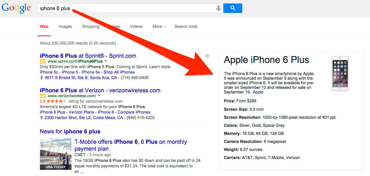With Apple's Help, Google Search Gets Special Info Boxes For iPhone 6 ...