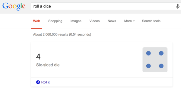 Google Search Will Now Let You Roll The Dice