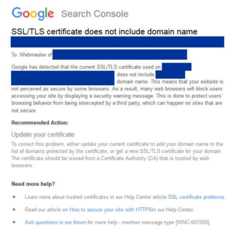 Google Sending Messages To Webmasters For SSL/TLS Certificate Not Matching