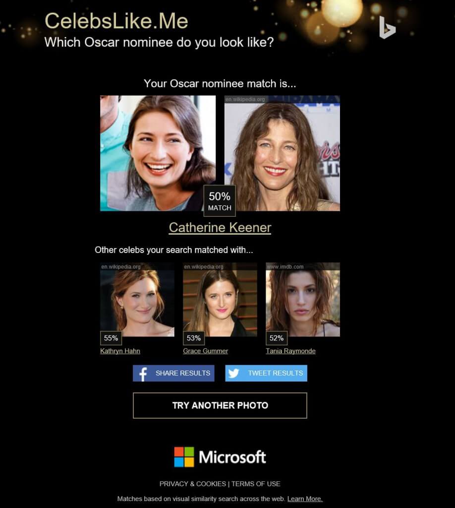 Bing's CelebsLike.me Finds Your Oscar Doppelganger