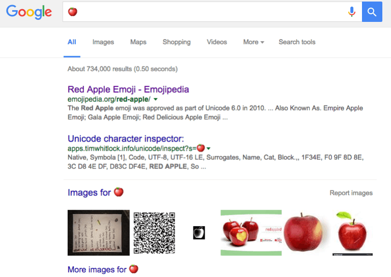 Google now also allows you to search using emoji characters