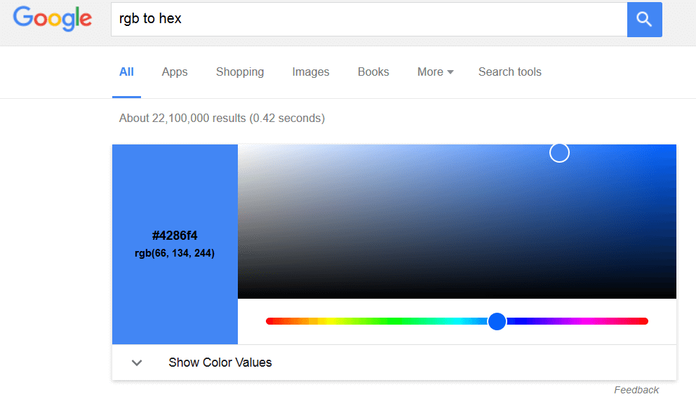 Google puts RGB-Hex color converter in search results for "RGB to Hex ...
