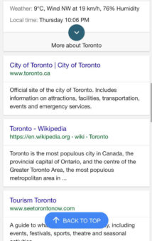 Google tests a 'back to top' button in the mobile search interface