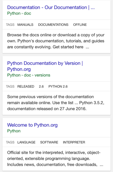 Google testing 'tags' label in search results snippets