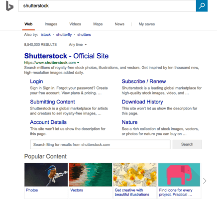 Bing adds 'Popular Content' search results snippet section