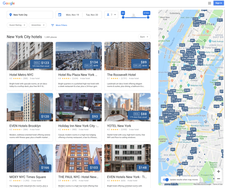 Google launches new design for hotel search results