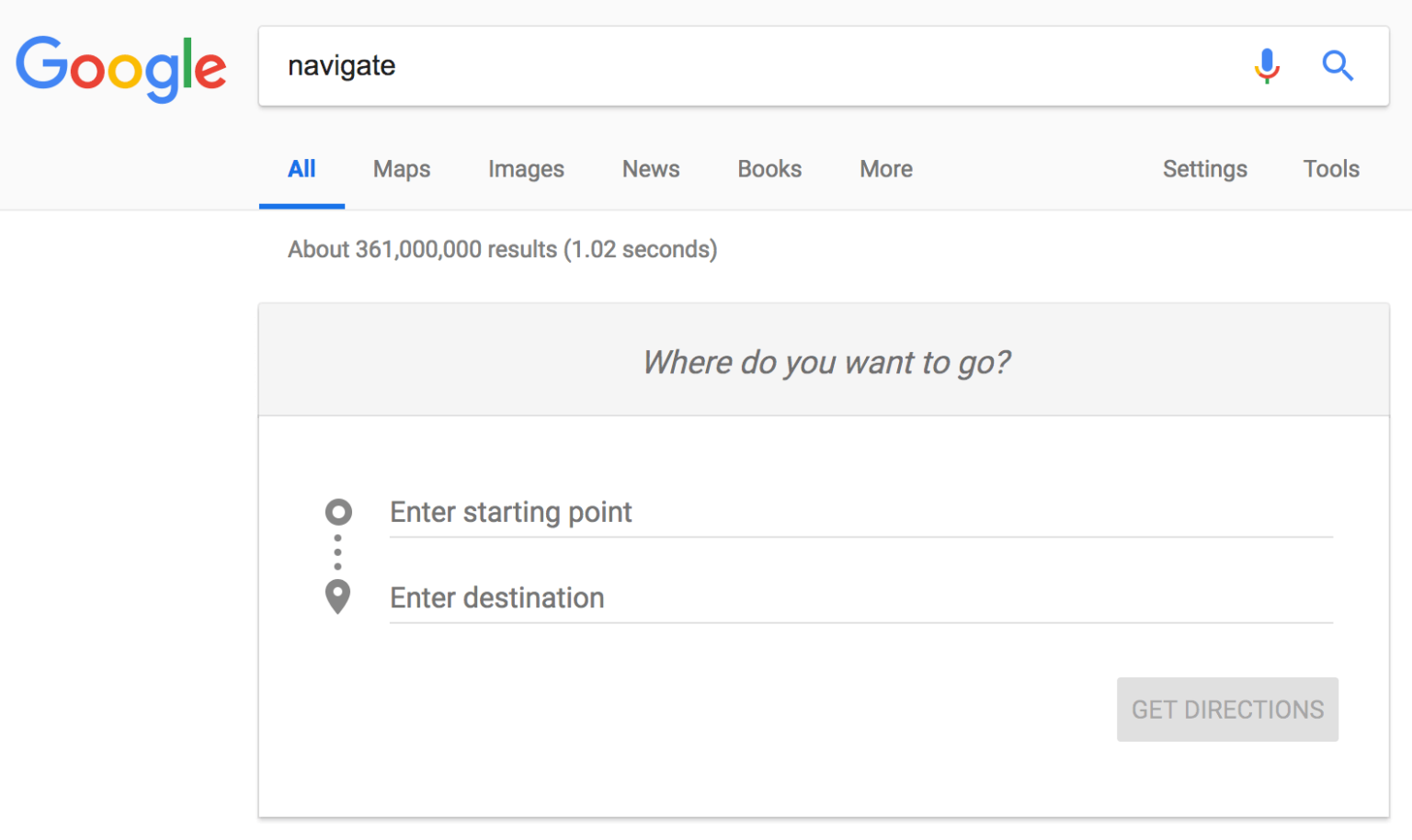 'Navigate' query prompts Google to ask, 'Where do you want to go?'