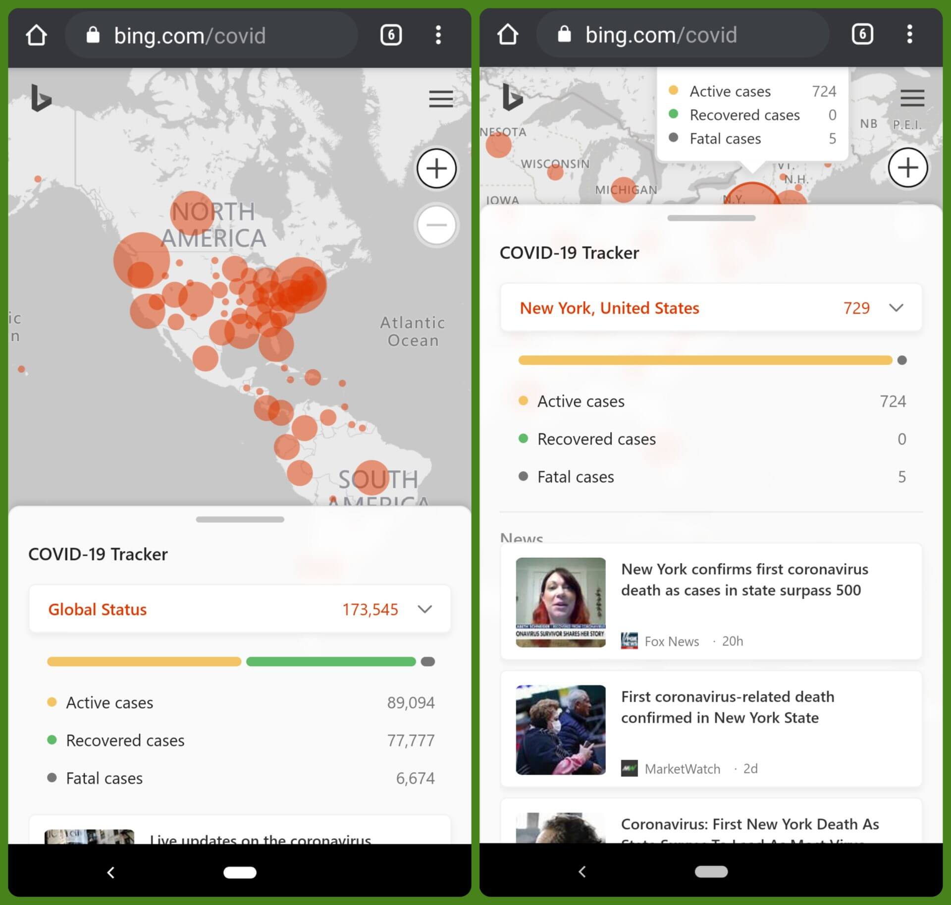 Bing’s coronavirus tracker filters data, news and video by region