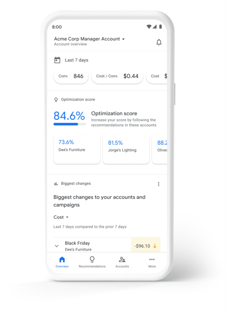Google Ads app supports manager accounts