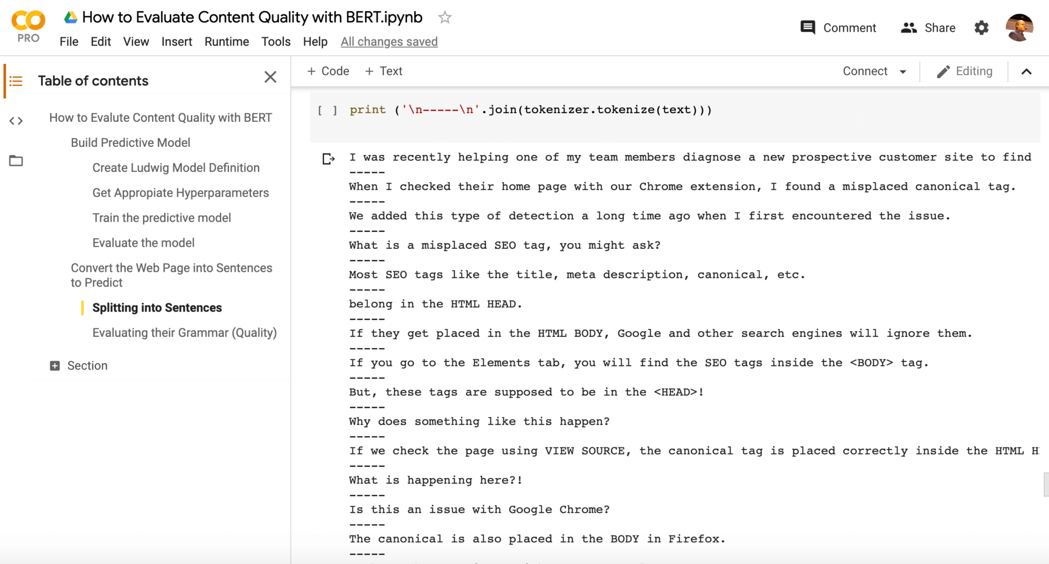 How to evaluate content quality with BERT