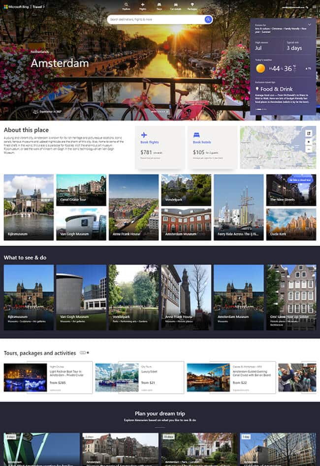 Bing launches travel-oriented results pages and a trip-planning hub