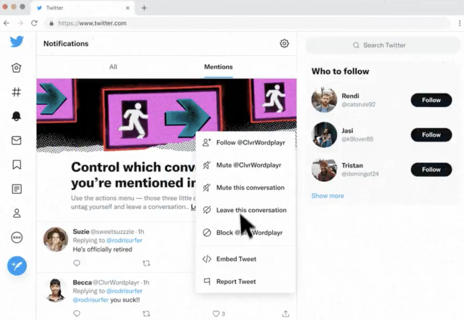 Twitter will let you leave a conversation through 'unmentioning'