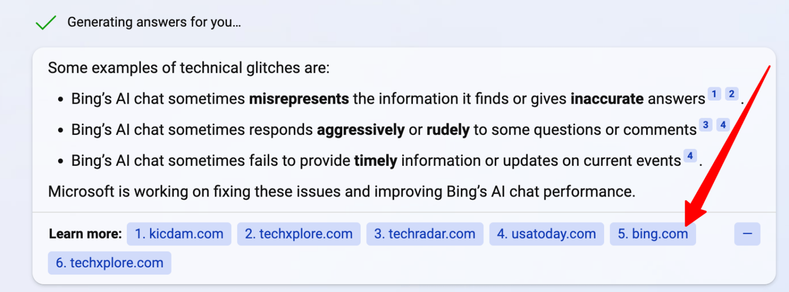 Bing AI chat needs to stop sourcing the Bing search results