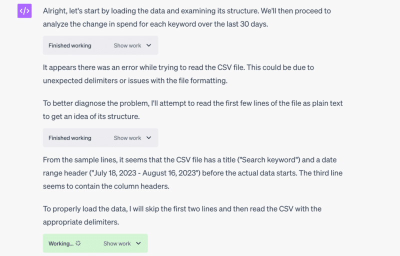 Using ChatGPT's Advanced Data Analysis plugin for PPC